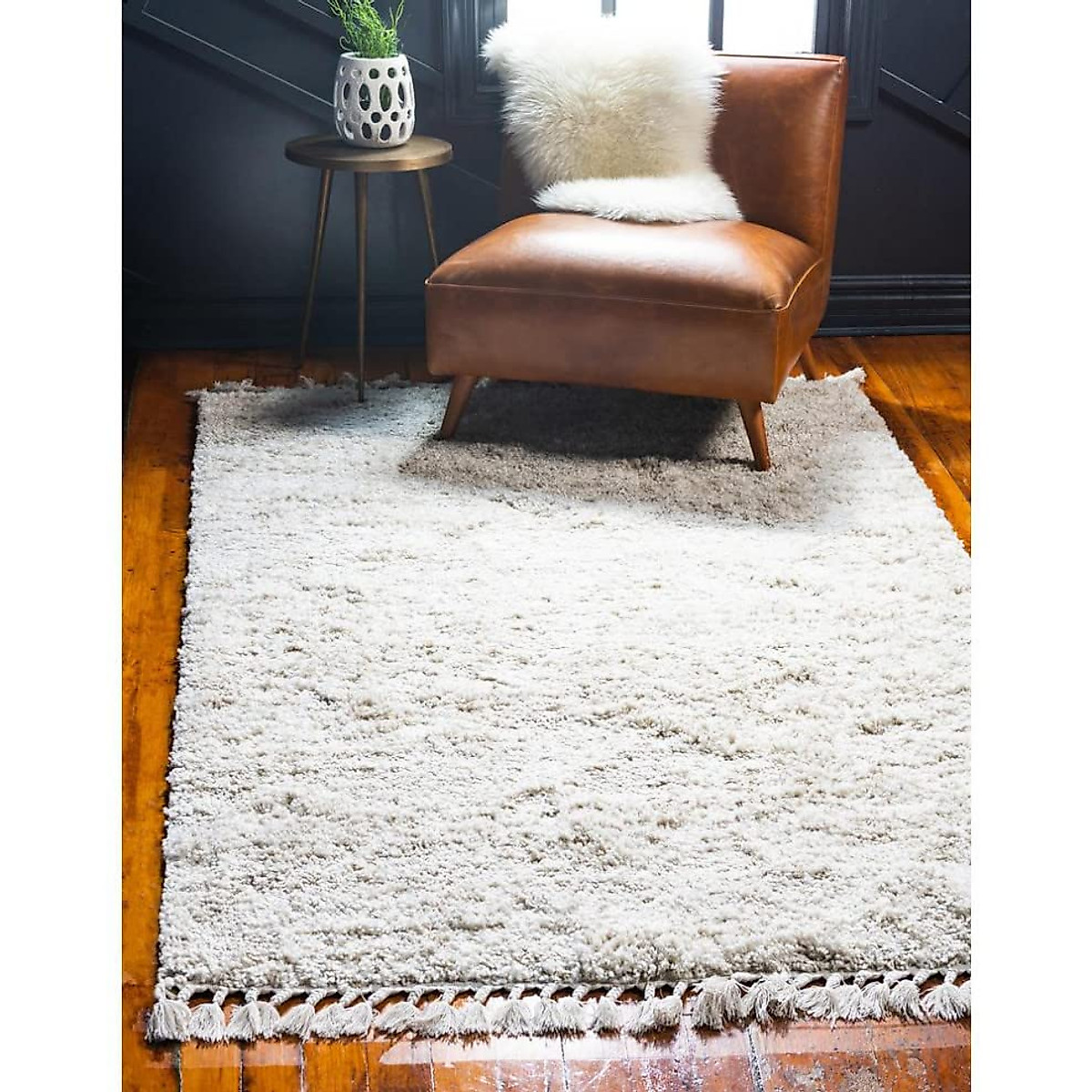 Unique Loom Hygge Shag Collection Modern Moroccan Inspired, Plush & Cozy Area Rug, 9 ft x 12 ft, Ivory/Tan
