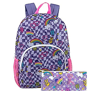 Trail maker 17 Inch Backpack with Side Pockets Backpack and Pencil Case Set for Women (Vintage Vibe Emojis)