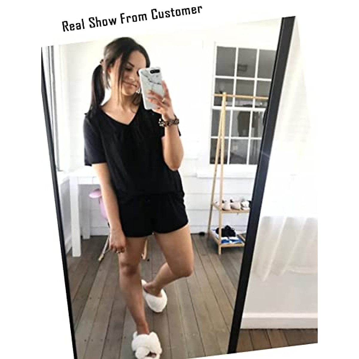 Avidlove Women's Shorts Pajama Set 2 Piece Lounge Set Women Short Sleeve Sleepwear Nightwear Pjs S-XXL Black