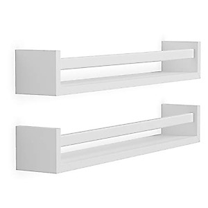 Wallniture Utah 24" Bookshelf for Kids Room Decor, White Floating Shelves for Kitchen, Bathroom Storage Set of 2