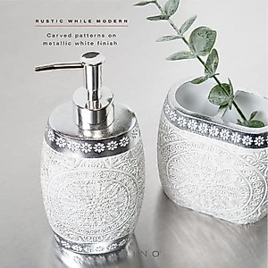 BINO Bathroom Accessories Set - Grey | Soap Dispenser | Toothbrush Holder | Tumbler | 3-Piece Bathroom Organizer Countertop Set | Bathroom Decor | Home Decor | Bathroom Set