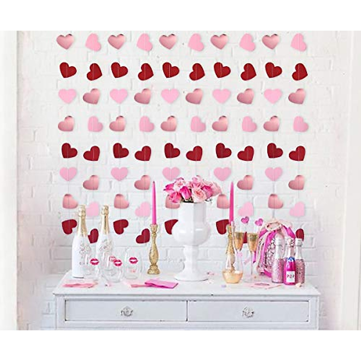 Heart Garland Banner Valentine's Day Decorations, Wedding Decor, Mother's Day| Paper Heart Hanging Banner | Engagement Decorations, Baby Shower Bridal Love Anniversary | Valentines Photo Props | Background decor, Wall Decorations, Curtain and Window Displ