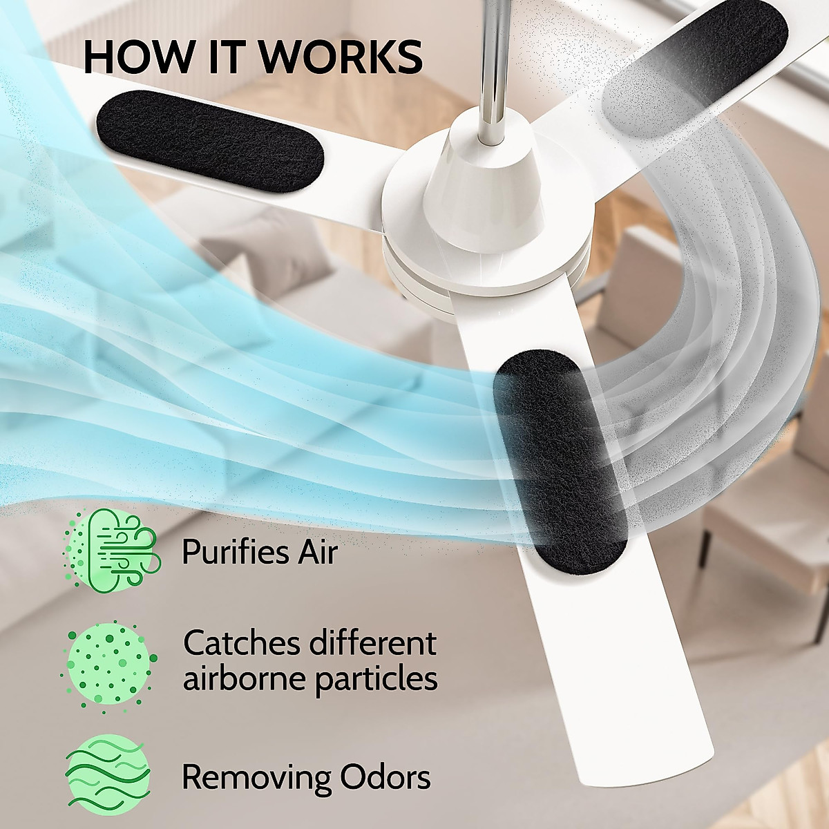 Veloxe Ceiling Fan Filters for Blades | 6-Pack Set Air Filters with Activated Charcoal | Odor Eliminator & Air Purifiers for Common Household Contaminants | Unscented Carbon Air Filters