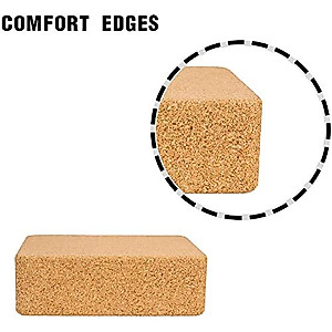 Cork Yoga Blocks, 2 Pack, with 1 Black Yoga Strap, 9”x6”x3”, High Density Solid Natural Cork Yoga Brick with Comfortable Edge to Improve Balance, Strength and Flexibility