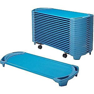 Children's Factory Angeles SpaceLine Activity Center and Set of 20 Toddler Nap Cots, Ocean, AFB5732OB, Kids Portable Sleeping Daycare, Nursery or Preschool Rest Cots,Ocean Blue
