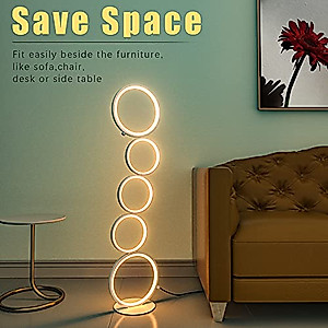 JIRTH LED Floor Lamp for Living Room 3 Brightness Levels Dimmable Touch Switch Modern Ring Tall Standing Lamp 42 Inches Art Deco Floor Light for Bedroom Home Office(White)