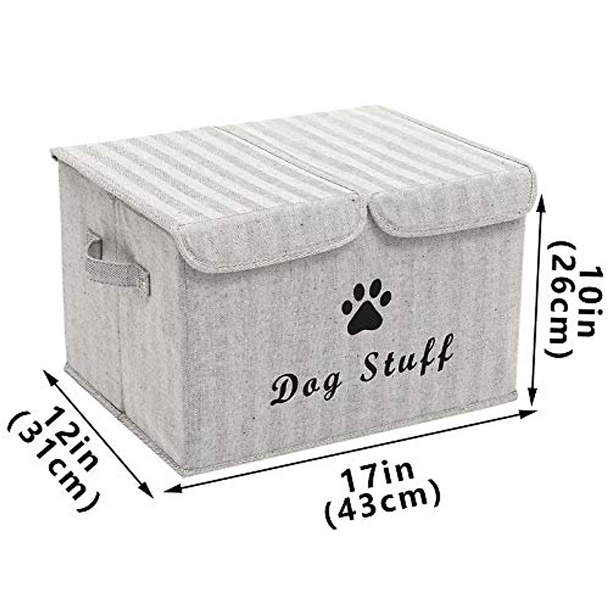 Xbopetda Linen Fabric Box with lid and Handles Foldable Dog Storage Cubes Box,Great for Dog Apparel & Accessories-Striped Gray