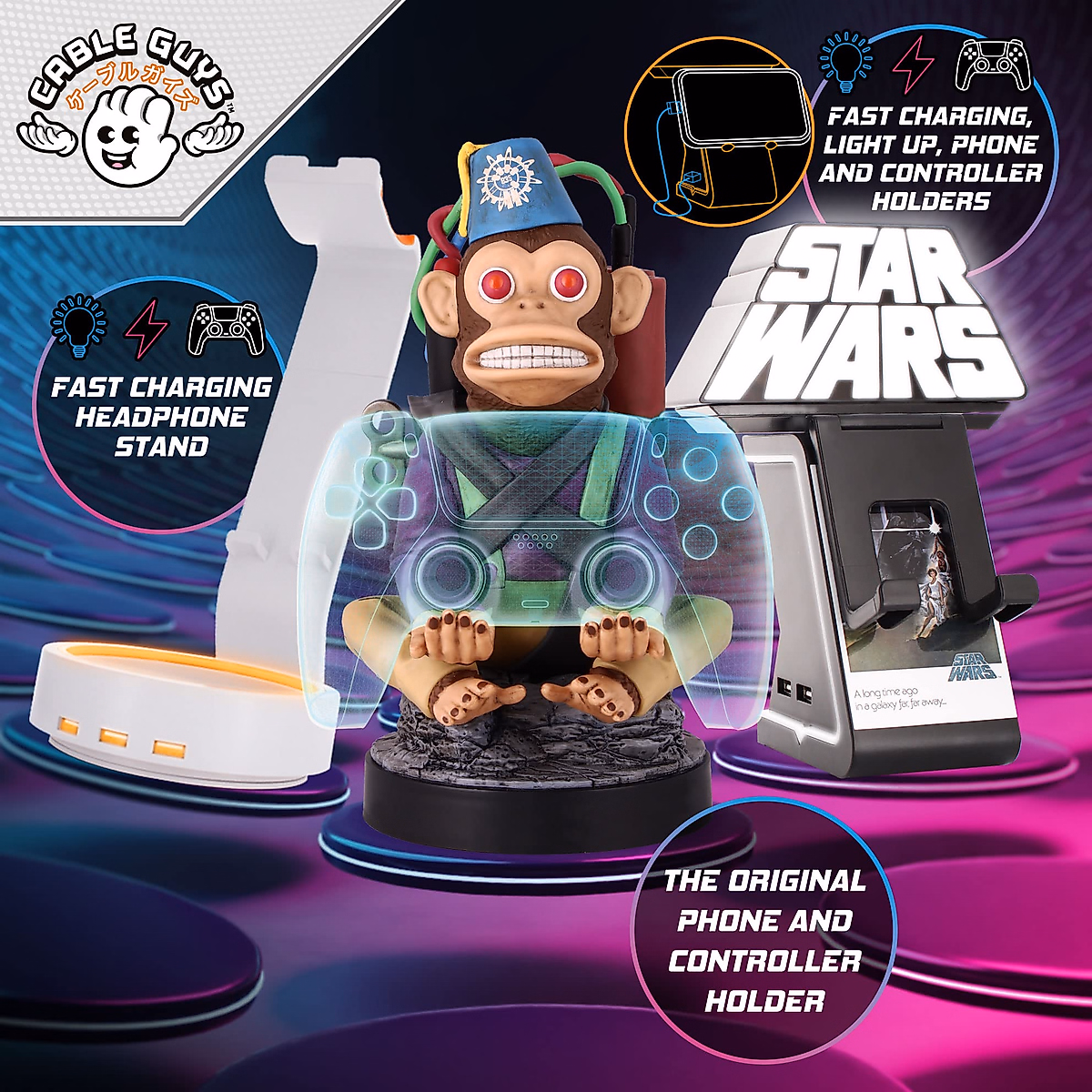 Exquisite Gaming: Star Wars: Chewbacca - Original Mobile Phone & Gaming Controller Holder, Device Stand, Cable Guys, Licensed Figure