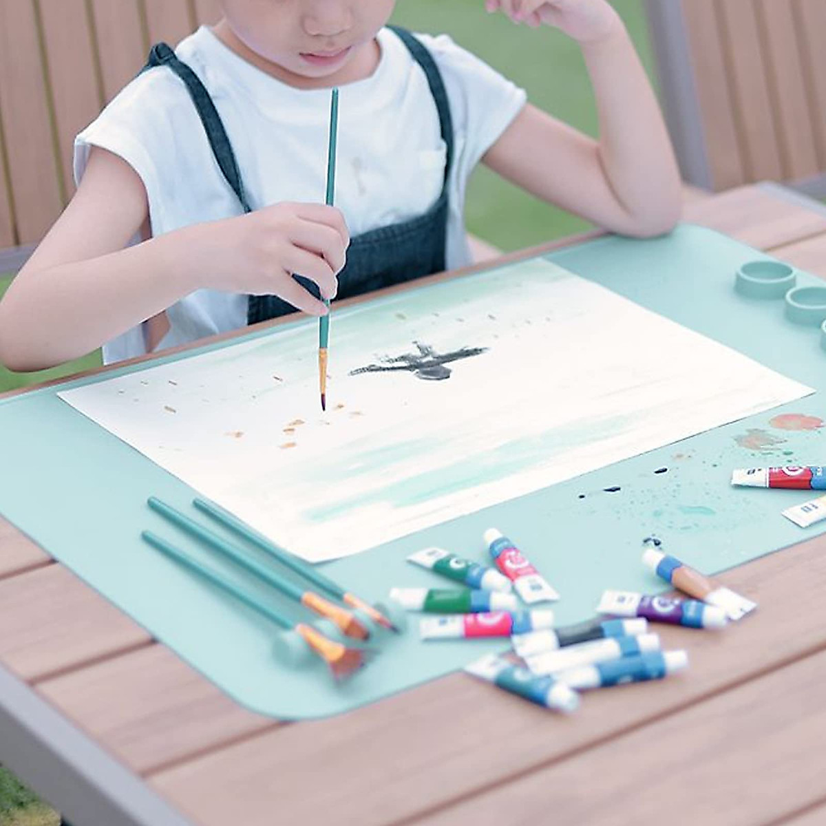 HQSGDMN Silicone Craft Mat, 24x16inch Nonstick Craft Mat with Collapsible Paint Brush Cleaning Cup and Pen Holders Silicone Sheet Crafting for DIY Projects (Color : Blue)