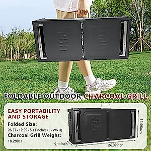 Baisal Portable Charcoal Grill for Outdoor BBQ, Foldable Camping Barbecue Hibachi Kabob Grills, 1.6 Ft² Barbecue Area Binchotan Grill with Shelf Carbon Tank and Carry Bag for Backyard Party Travel Picnic Home