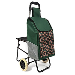 Shopping Trolley on Wheels Multi Function Shopping Cart with Chair Cloth Bag Cart/Luggage Cart/Small Cart Elderly Supermarket Groceries Steel Trolleys/Storage Hand Trucks,#5 ,