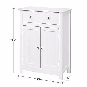 VASAGLE Bathroom Storage Cabinet Free Standing, with Drawer and Adjustable Shelf, Kitchen Cupboard, Wooden Entryway Storage Cabinet, 23.6 x 11.8 x 31.5 Inches, White UBBC61WT