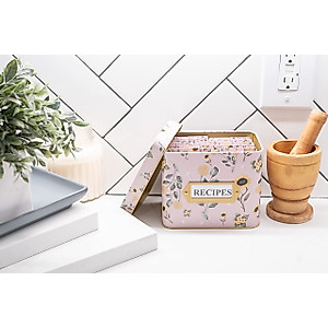 Recipe Box w/ 26 A-Z Dividers - Note Card Holder - Beautiful 4x6 Recipe Card Box - Tin Recipe Organizer w/ 2 Labels Recipes & Notes - Waterproof Index Card Holder for kitchen countertop, office desk