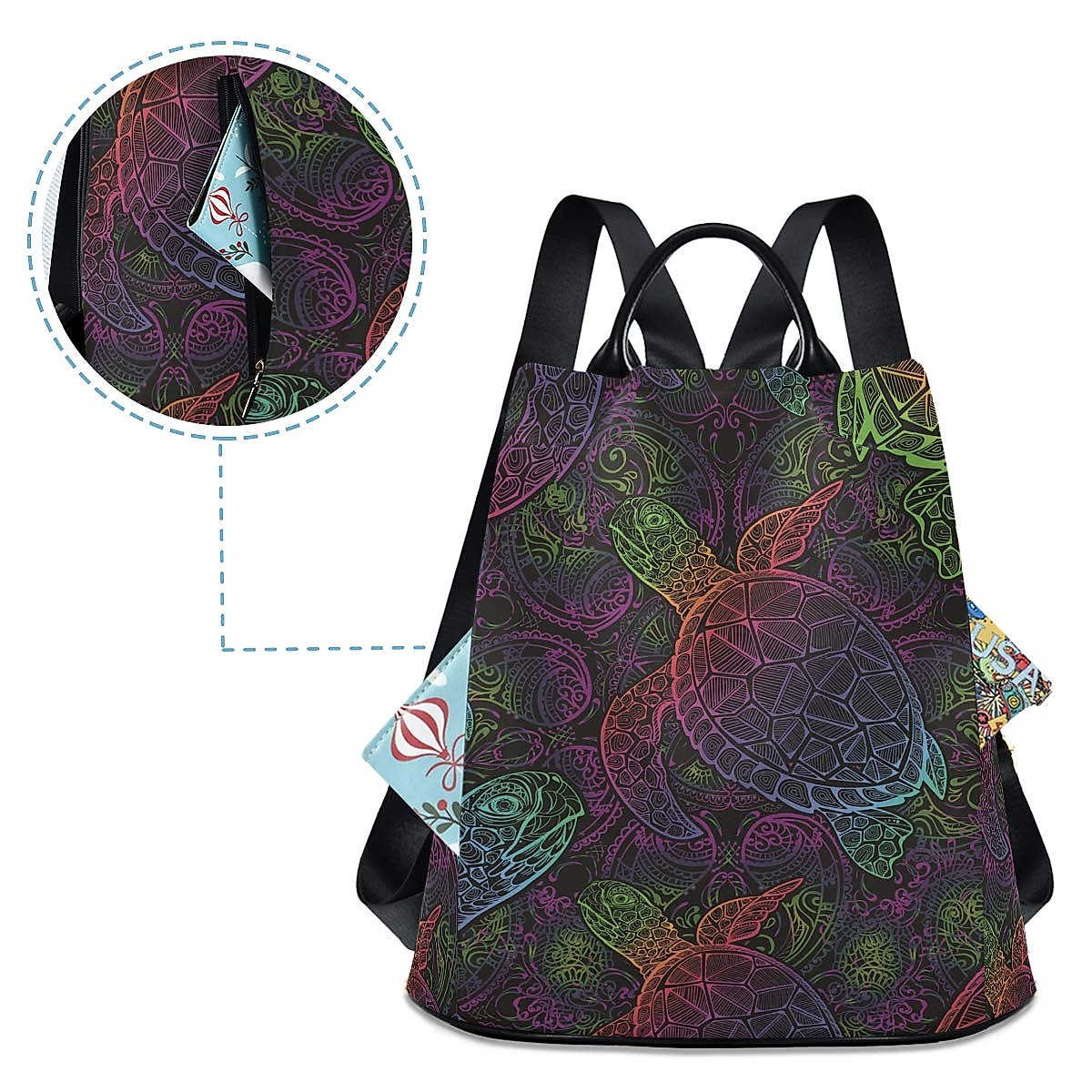 ALAZA Boho Sea Turtle With Lotuses And Mandala Backpack for Daily Shopping Travel