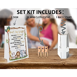 Don't Say Baby Baby Shower Game, Don't Say Baby Sign(Sign 8x10 Inch), Safari, 1 Standing Sign + 50 Clothespins(ds33)
