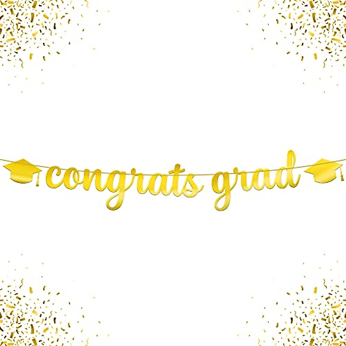 Big, Congrats Grad Banner - 72x44 Inch | Shiny Congrats Grad Banner 2022 - No DIY, 10 Feet | Graduation Banner for Class of 2022 Decorations | Large Graduation Banner for Gold Graduation Decorations