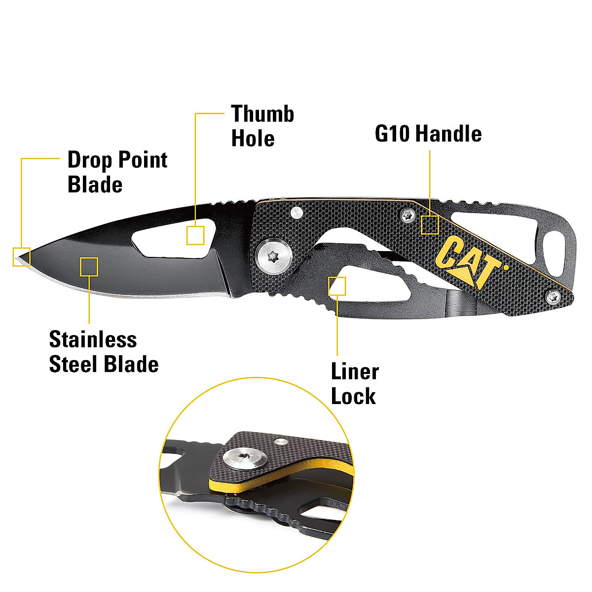 Caterpillar - 5-1/4" Cat Folding Pocket Buddy, Hand Tools, Knives/Blades - No Utility, Knives - Folding (980265)