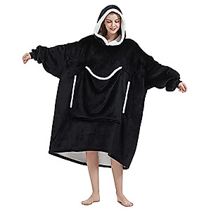 Cozystar Wearable Blanket Hoodie with Giant Pocket （Cat Approved） Extra Soft Sherpa Fleece Thick Warm ＆ Cozy Oversized Sweatshirt Blanket Jacket with Sleeves Gifts for Adult Men Women - Black