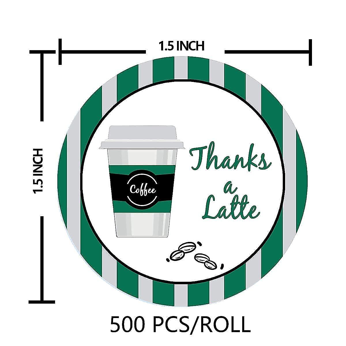 Thanks A Latte Stickers,1.5 Inch Customer Appreciation Labels for Favors Bags,Envelope Seals,Goodie Bags,Suitable for Small Business,Cafe,500 Pcs Per Roll