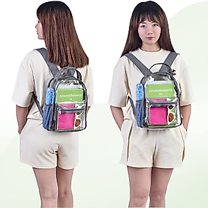 Mini Clear Backpack for Stadium, See Through bag small Backpacks Transparent for Sports,Stadium,Security Travel(Grey) Mini Size 12"x 8.5"x 4.7"