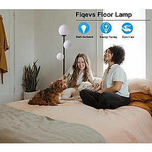 3 Globe Mid Century Floor Lamp, 3 Lights Black Floor Lamp for Living Room LED Bulbs Included with Warm Lighting, Modern Standing lamp Farmhouse Retro Home Decor for Bedrooms Office - Matte Black