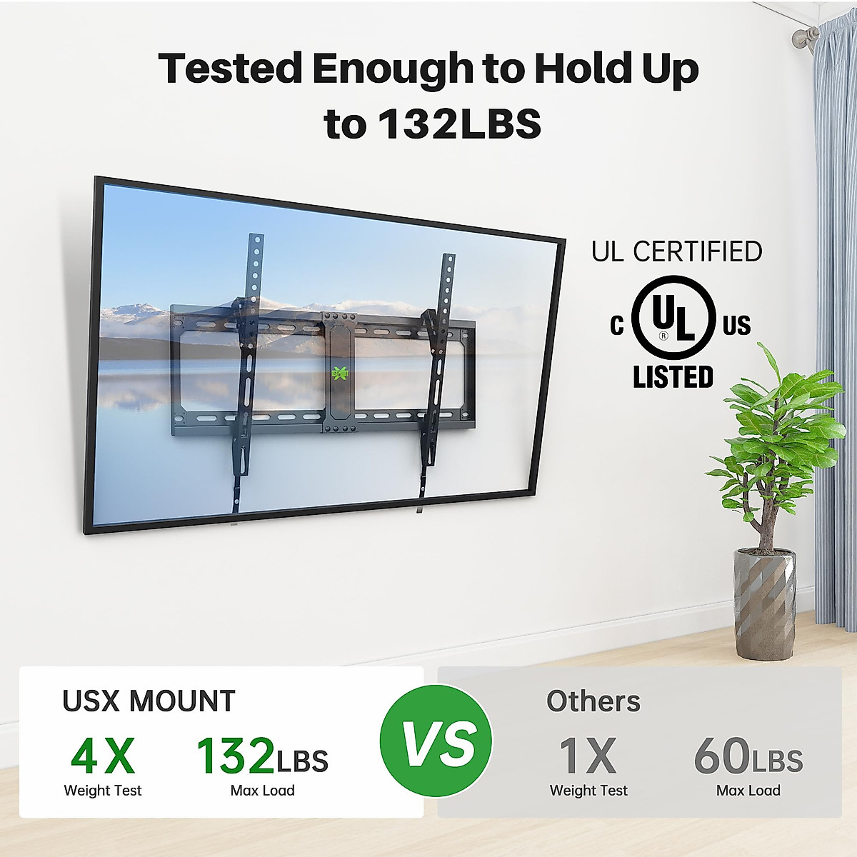 USX MOUNT TV Wall Mount Tilting Brackets for Most 37"-90" Flat Curved Screen TVs, Wall Mount TV Bracket with Max VESA 600x400mm, Weight Capacity 132lbs, Low Profile Space Saving for 16", 24" Stud