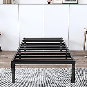 YUSENHEEI Twin Size Bed Frame 16 Inches High Metal Platform Bedframe with Slat Strips Easy Assembly Heavy Duty Strong No Need Box Spring Noise Free Non-Slip Large Storage Space Underbed
