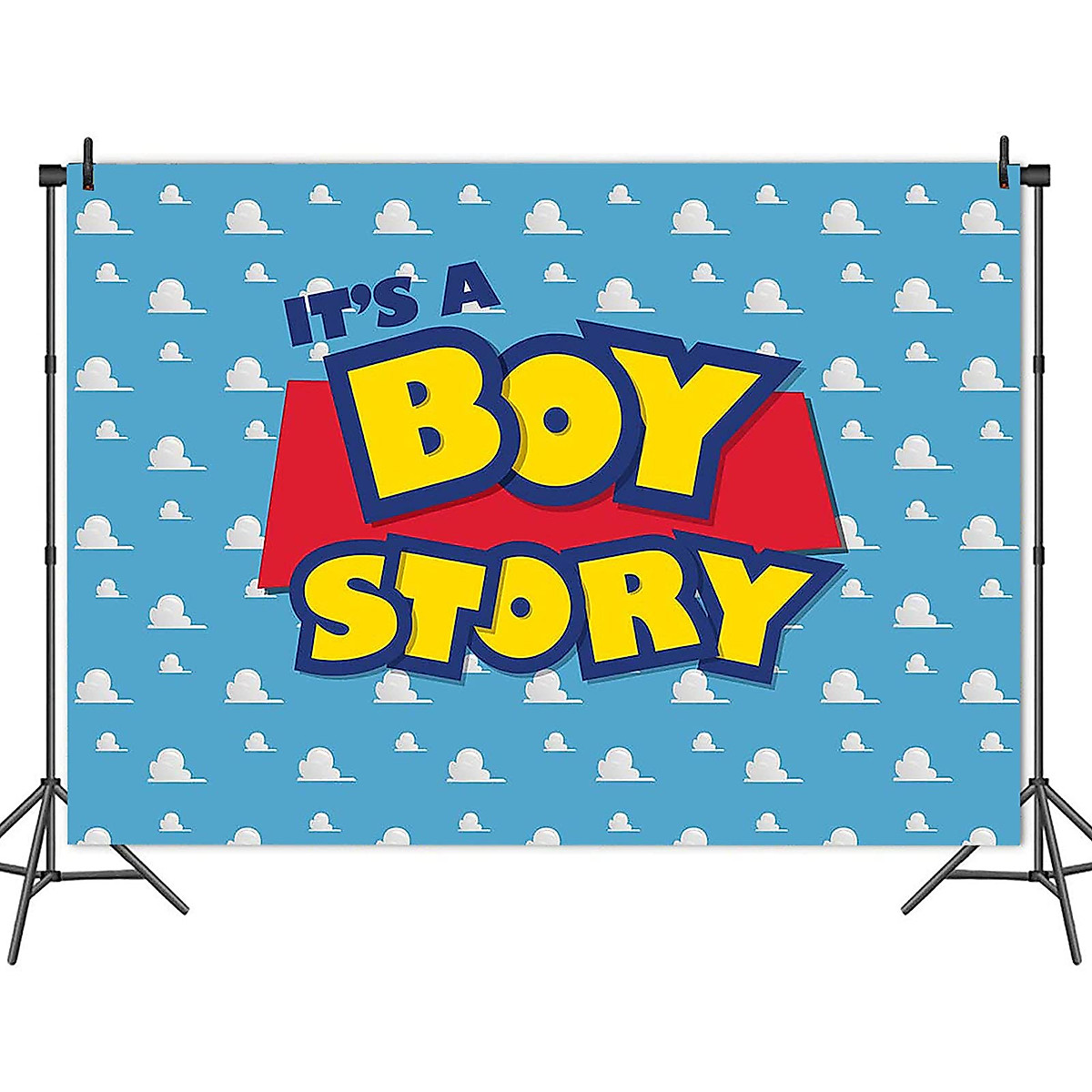 Cartoon Blue Sky White Clouds Toy Boy Story Theme Photography Backdrops 7x5ft Children Boys Birthday Party Photo Background Kids Newborn Baby Shower Dessert Cake Table Decor Props Supplies