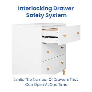 Delta Children Essex 3 Drawer Dresser with Interlocking Drawers, Bianca White/Natural