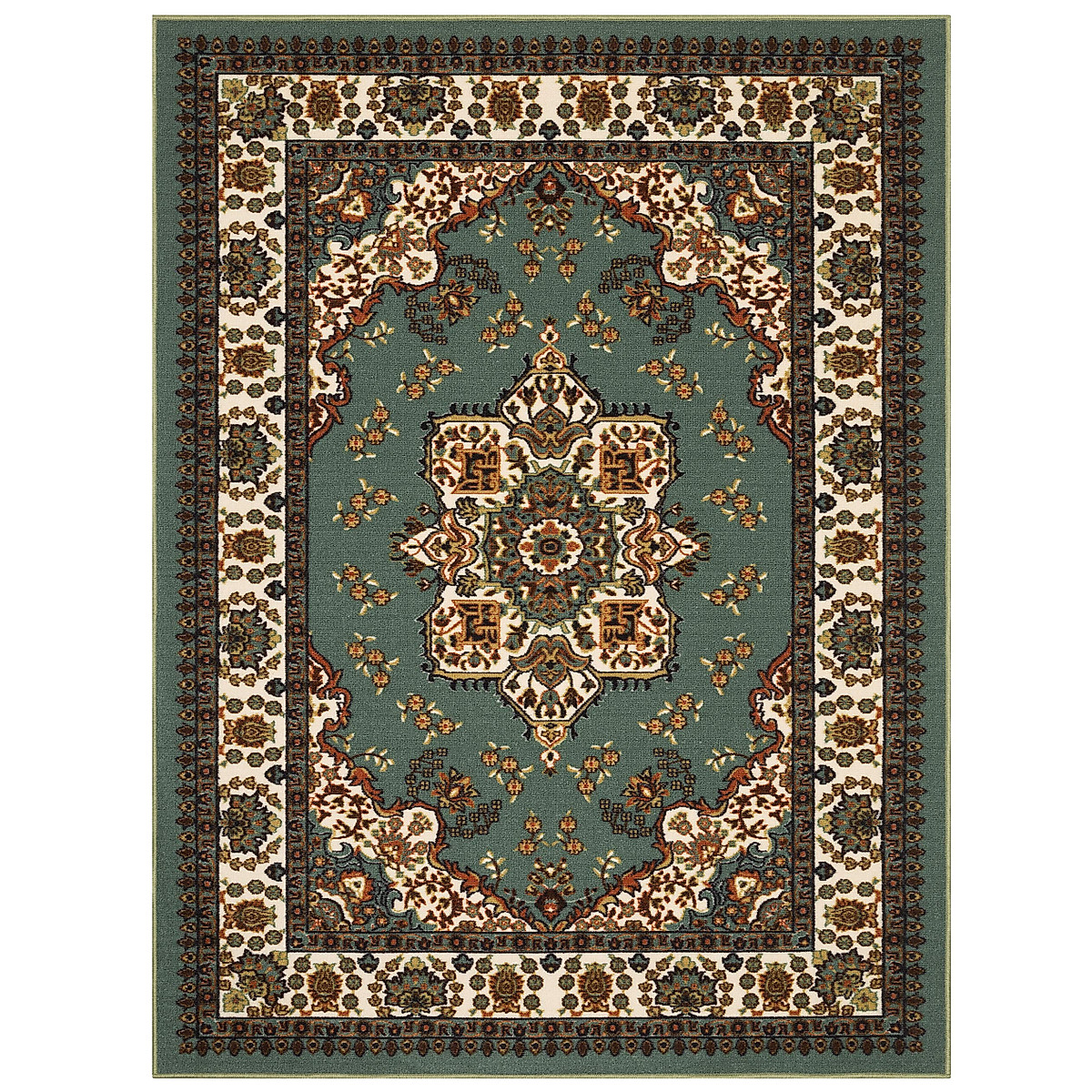 Antep Rugs Alfombras Oriental Traditional 3x5 Non-Skid (Non-Slip) Low Profile Pile Rubber Backing Indoor Area Rugs (Green, 3' x 5')