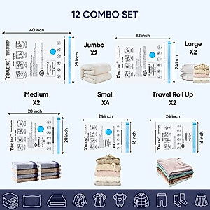 BALEINE Vacuum Storage Bag Space Saving Compression Sealer Bags for Moving, Hand Pump Included (Combo 12 Pack)