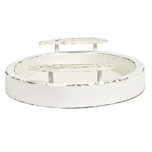 SOFE 16" Farmhouse Oval Wood Tray, White Distressed Serving Tray with Carved Handles, Serving Tray Decorative and Rustic Candle Holder Tray, Coffee Table Tray Centerpieces for Dining Room/Kitchen