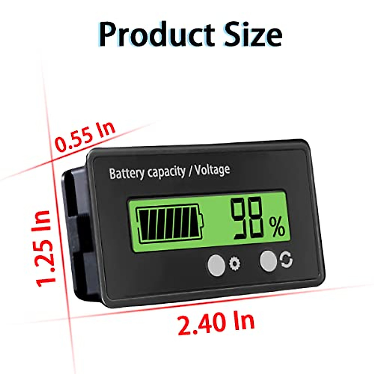 Battery Capacity Voltage Meter with Alarm, Waterproof LCD Display and Backlight Digital Testers, 24V 12V 36V 48V Lead-Acid Lithium ion Battery Gauge, Fit for Car Golf Cart RV Marine (Green)
