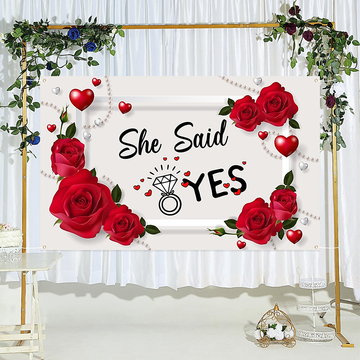 Labakita She Said Yes Backdrop for Photoshoot, Engagement Party Backdrop Sign, Bridal Shower Bachelorette Engagement Party Decoration Supplies, Wedding Engaged Photoshoot