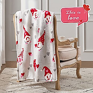 Cozy Bliss Gnome Throw Blanket with Hearts Mothers Day Birthday Gift Gnome Pattern Luxury Milky Plush, Ultra Soft & Lightweight Textured Throw Blanket for Couch, Sofa Bed (Gnome Love, 50" x 60")