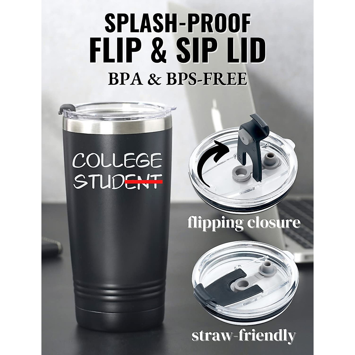 Onebttl Funny College Student Gifts Tumbler for Male, Funny School Student Gifts 20oz Stainless Steel Mug, Best gift for Christmas, Birthday, End of Year - College Stud