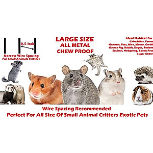 54" Large Wrought Iron 4-Level Tight 1/2-inch Wire Spacing Ferret Chinchilla Sugar Glider Rats Mices Rabbit Squirrel Hamster Cage with Removable Stand (25" L x 17" W x 54" H, Black Vein)