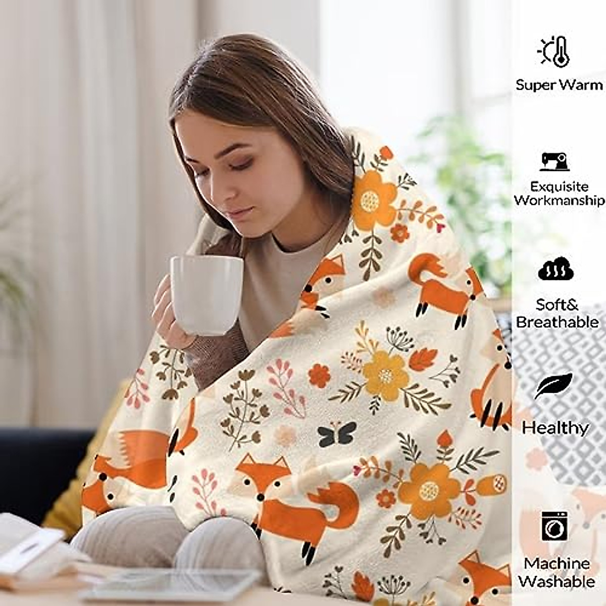 Fox Throw Blanket Soft Cozy Flannel Blankets Lightweight Warm Blanket Bed Couch Sofa for All Seasons Kids Boys Girls Men Women Gifts 60"X50"