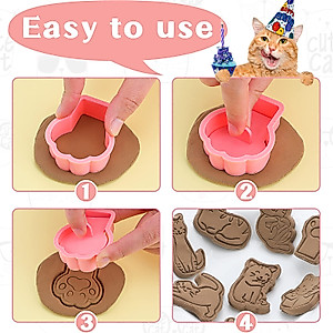 8 Pcs Cat Cookie Cutters with Plunger Stamps Set 3D Cat Paw Shape Biscuit Cutter Funny Cartoon Cookie Stamps Stamped Embossed Cat Cookie Cutters for Treats DIY Cookie Cake Baking Supplies