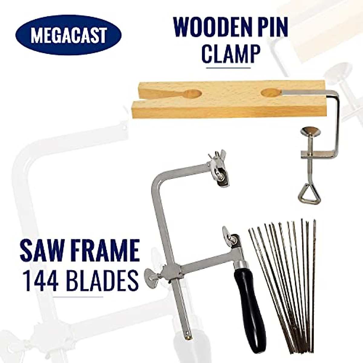 Megacast 3 in 1 Professional Jeweler's Saw Set Saw Frame 144 Blades Wooden Pin Clamp Wood Metal