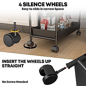 FANSPRO Slim Storage Cart, 3 Tier Metal Utility Cart with Wheels, Mobile Rolling Kitchen Cart Slide Out Narrow Storage Cart for Laundry Room Bathroom Small Spaces, Black