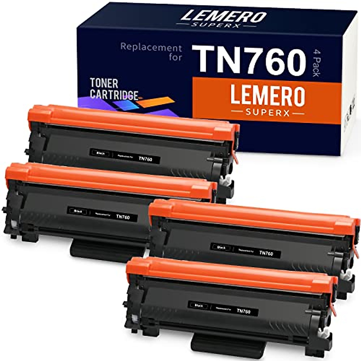 TN760 LemeroSuperx Compatible Toner Cartridges Replacement for Brother TN760 TN 760 TN730 Work for HL-L2350dw HL-L2370dw HL-L2370dw HL-L2395dw (Black, High Yield, 4 Pack)