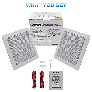 Herdio 5.25 Inch Passive Ceiling Speakers Pair, 160W 2-Way in Wall Speaker, Square Flush Mount Speakers for Home Theater, Living Room, Office