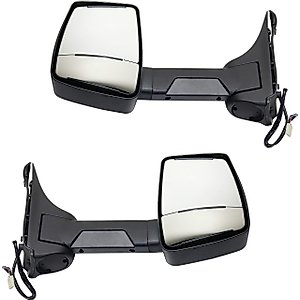 Kool Vue Mirror Set Compatible with 2003-2014 Ford E-150, 2003-2005 E-150 Club Wagon, 1992-2002 E-150 Econoline, Towing, Power, Heated, Textured Black, Manual Folding, Single Arm