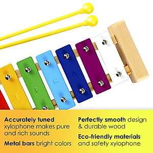 MINIARTIS Xylophone for Kids and Toddlers | 8 Notes Colorful Wooden Xylophone with Mallets and 15 Music Songbook | Kids Musical Instrument Educational Montessori Toys