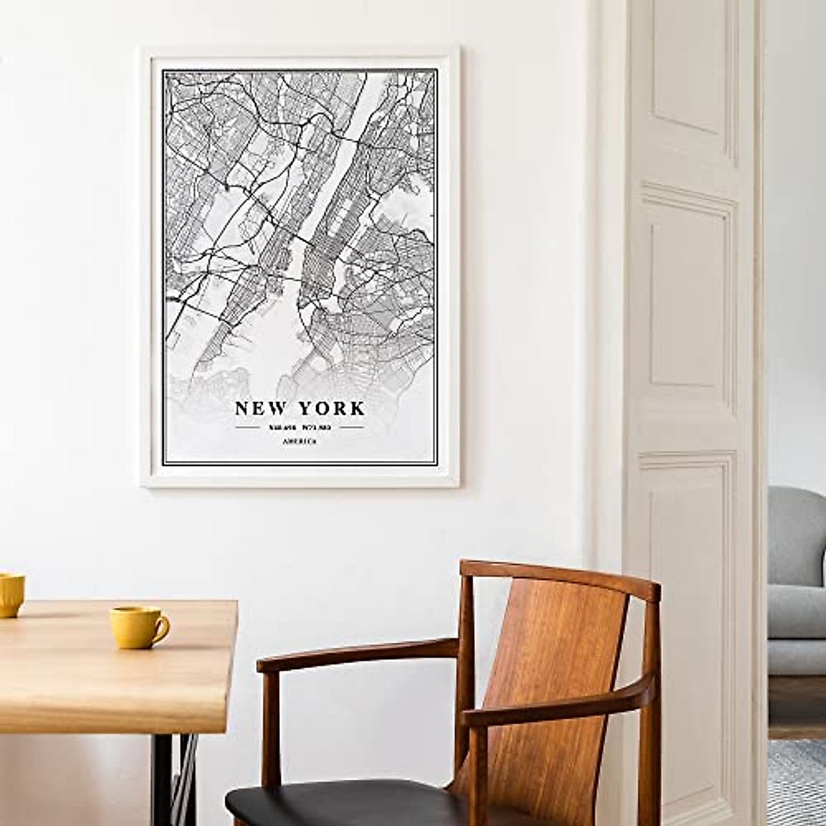 Dear Mapper New York United States View Abstract Road Modern Map Art Minimalist Painting Black and White Canvas Line Art Print Poster Art Print Poster Home Decor (Set of 3 Unframed) (12x16inch)