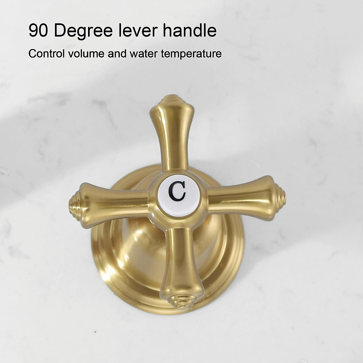 RKF Faucet- Replacement Classic Cross Knobs Handles with Valve Faucet Accessory Faucet Parts Faucet Kit Brushed Gold W033