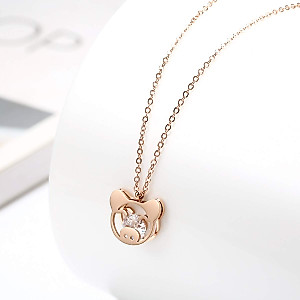 Caiyao Cute Pig Pendant Necklace Rose Gold Sweet Animal Necklace Gift for Women(with crystal)