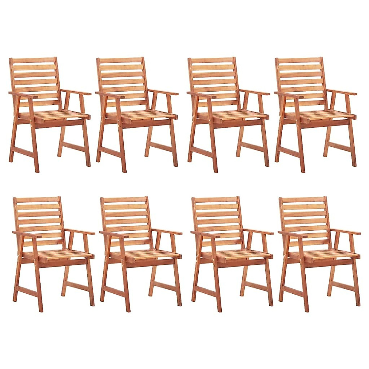 QZZCED Outdoor Club Chair Dining Side Chair Patio Set Patio Dining Chairs 8 pcs with Cushions Solid Acacia Woodfor Lawn Backyard & Garden All-Weather Resistant