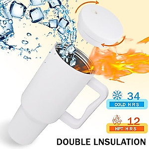 Towsnails 40 oz Tumbler with Handle and Straw Lid | Insulated Cup Reusable Stainless Steel Water Bottle Travel Mug Cupholder Friendly | Gifts for Women Men Him Her - White